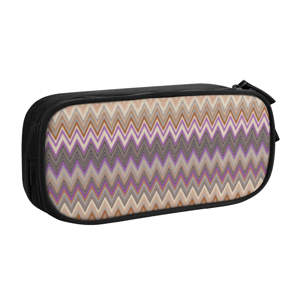 Customized Home Zig Zag Patterns Grey White Pencil Case for Large Storage Boho Chic Zigzag Pen ...
