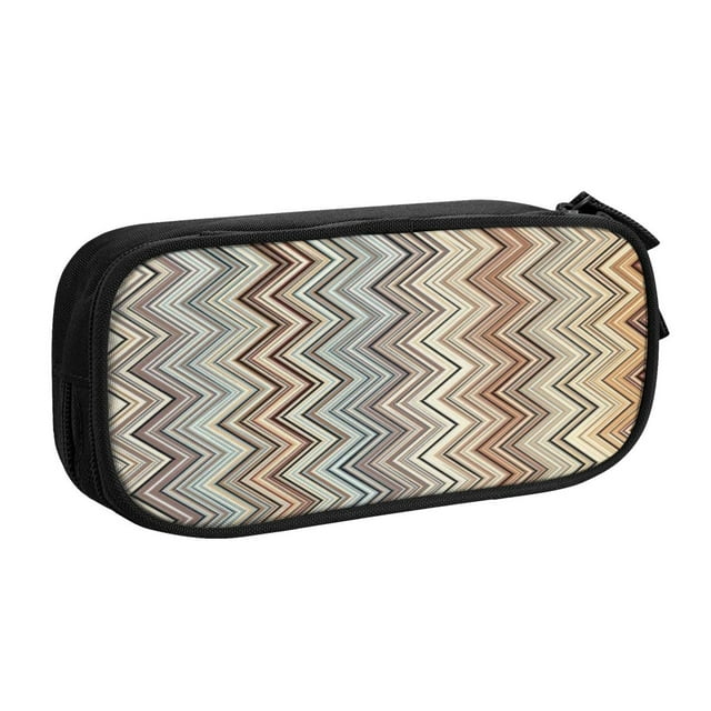 Customized Home Zig Zag Patterns Grey White Pencil Case for Large Storage Boho Chic Zigzag Pen ...