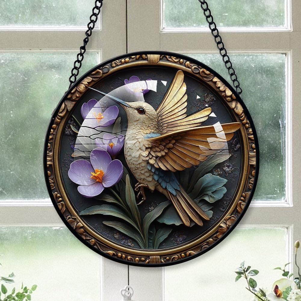 Customized Hummingbird Hanging Stained Glass for Windows 30cm ...