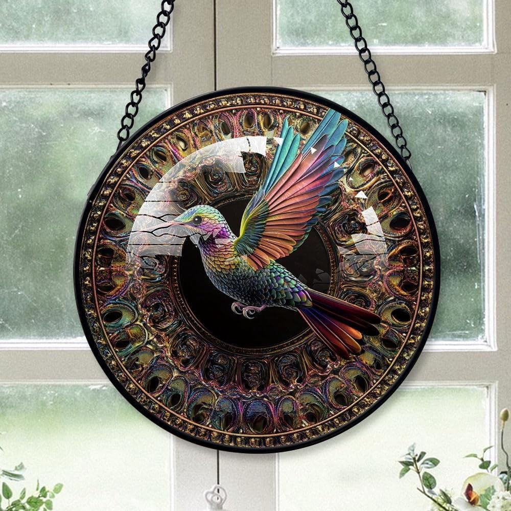 Customized Hummingbird Stained Glass, Hummingbird Glass Panel Sun ...