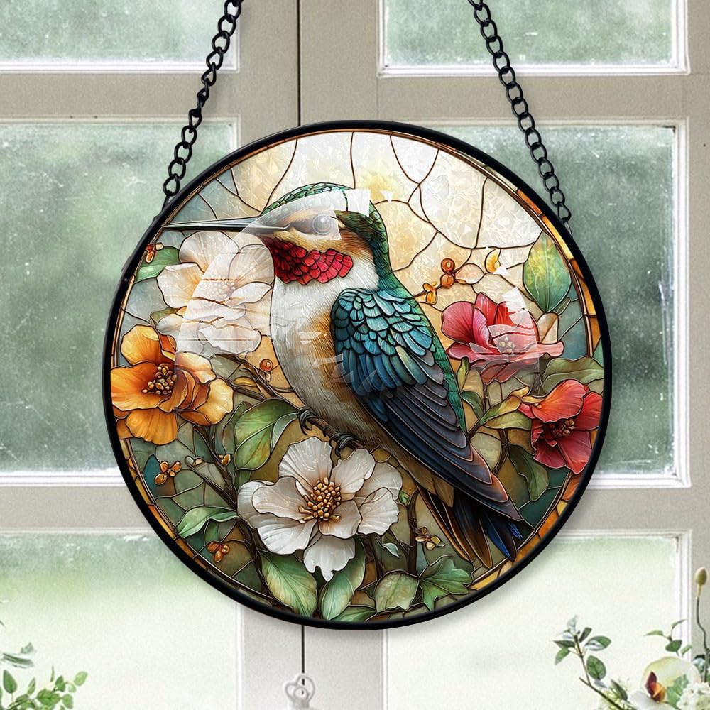 Customized Hummingbird Stained Glass, Hummingbird Glass Panel Sun ...