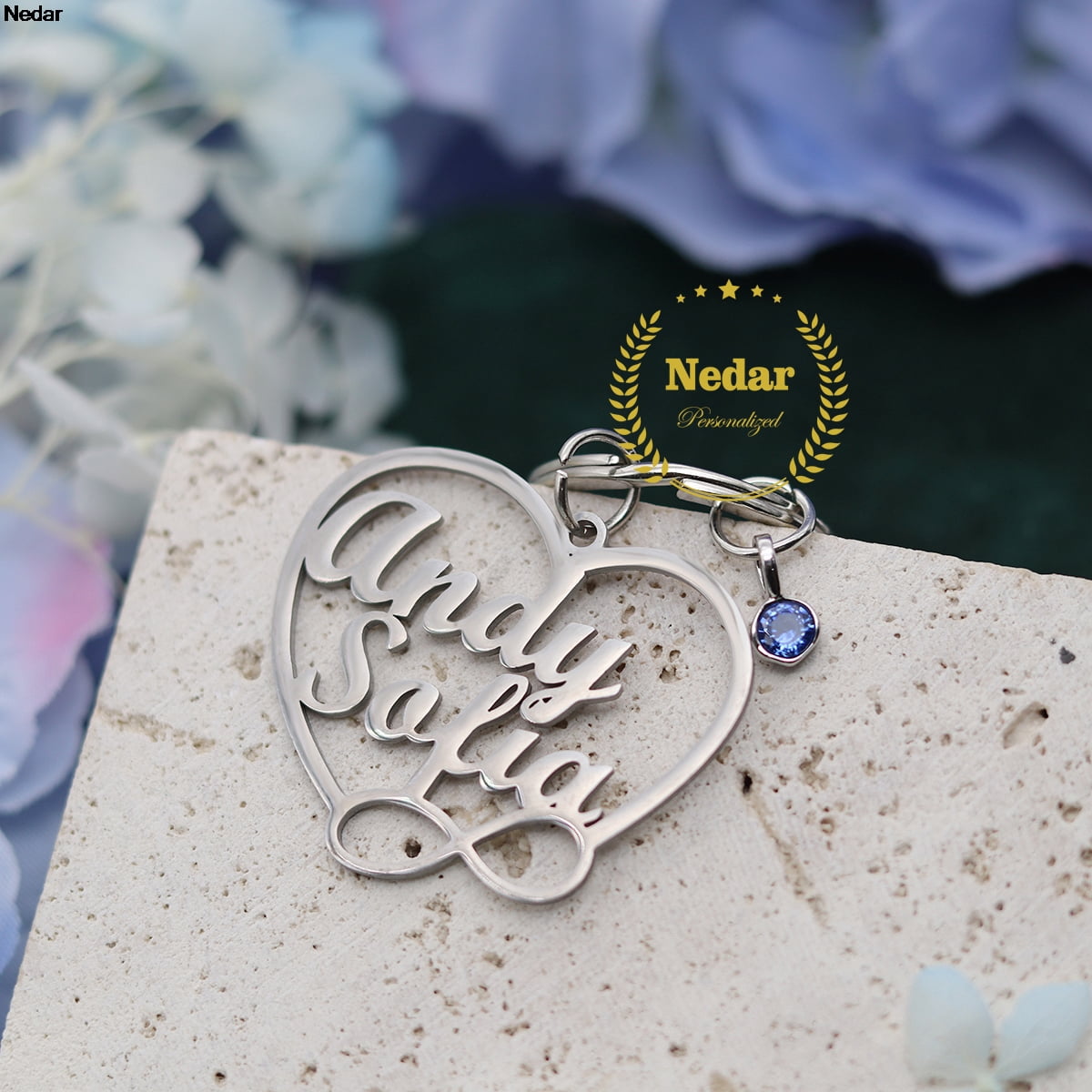 Customized Infinite Love Birthstone Name Keyring Stainless Steel Heart ...