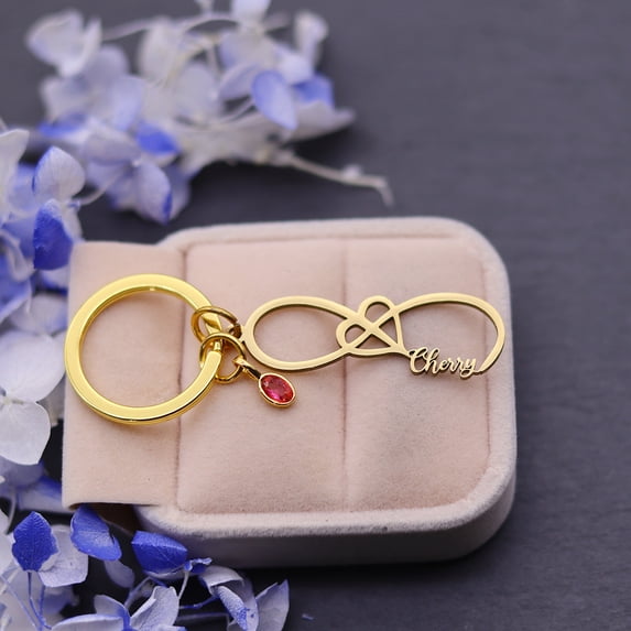 Customized Infinity Heart Keyring Custom Name Birthstone Stainless ...