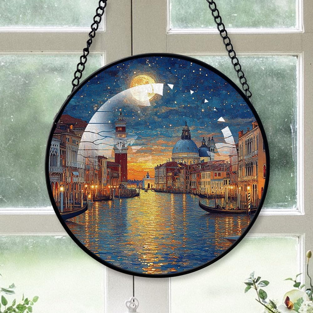 Customized Italian City at Night Stained Glass, Italian City at Night ...