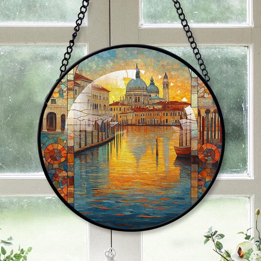 Customized Italian City Stained Glass, Italian City Glass Panel Sun ...