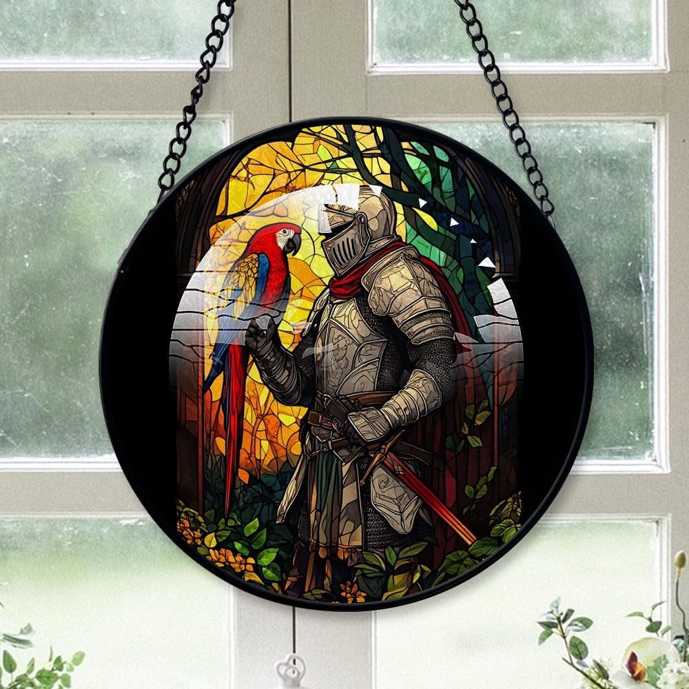 Customized Knight Hanging Stained Glass for Windows , Knight Hand ...