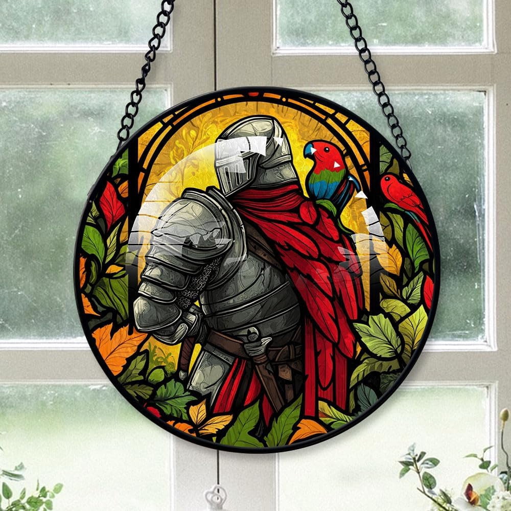 Customized Knight Hanging Stained Glass for Windows , Knight Hand ...