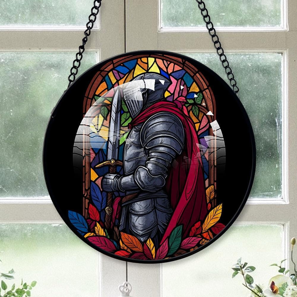 Customized Knight Stained Glass, Knight Glass Panel Sun Catchers Pretty ...