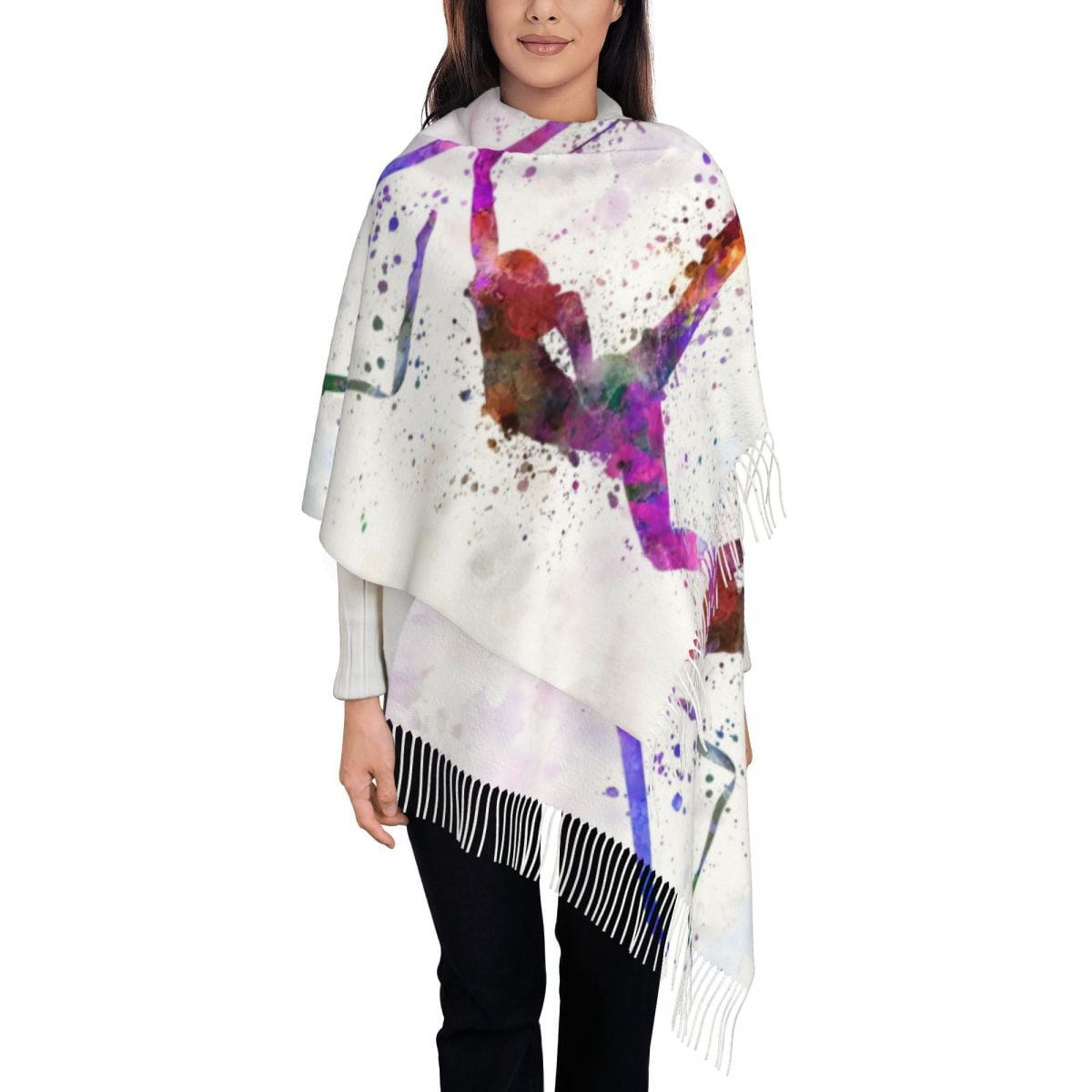 Customized Lady Long Dance Rhythmic Gymnastics Scarves Women Winter Fall Soft Warm Tassel Shawl ...