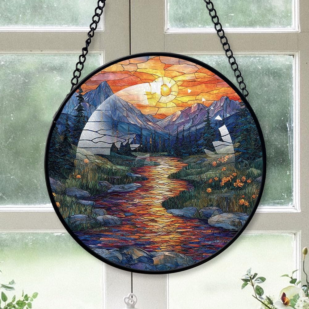 Customized Landscape Hanging Stained Glass for Windows , Landscape Hand-Painted Sun Catcher ...