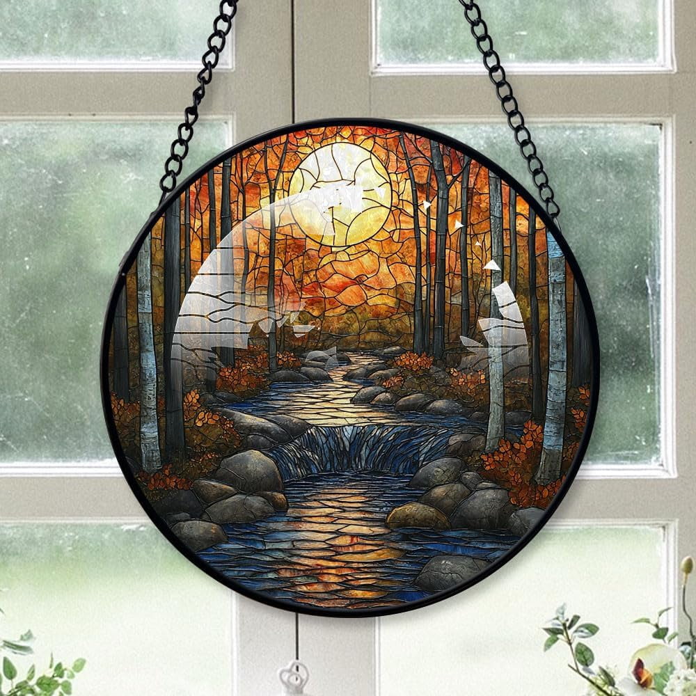 Customized Landscape River Stained Glass, Landscape River Suncatchers ...