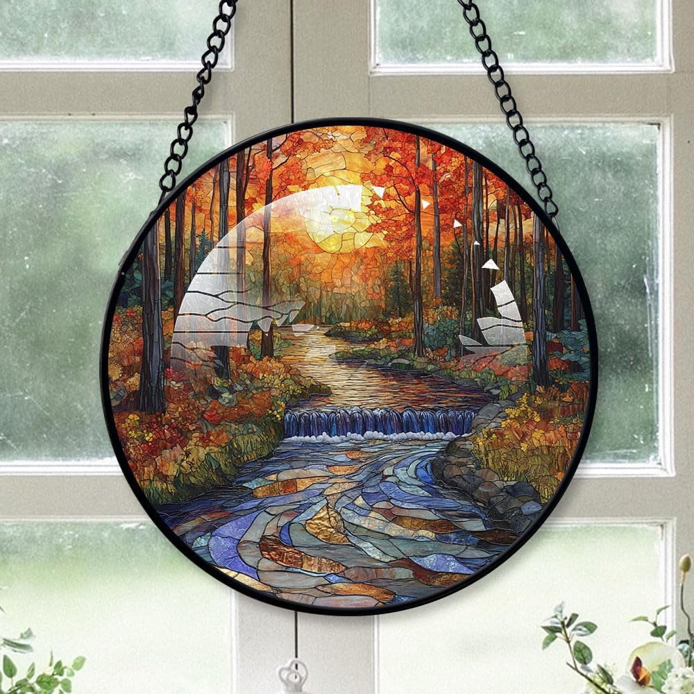 Customized Landscape River Stained Glass Window Hangings, Landscape ...