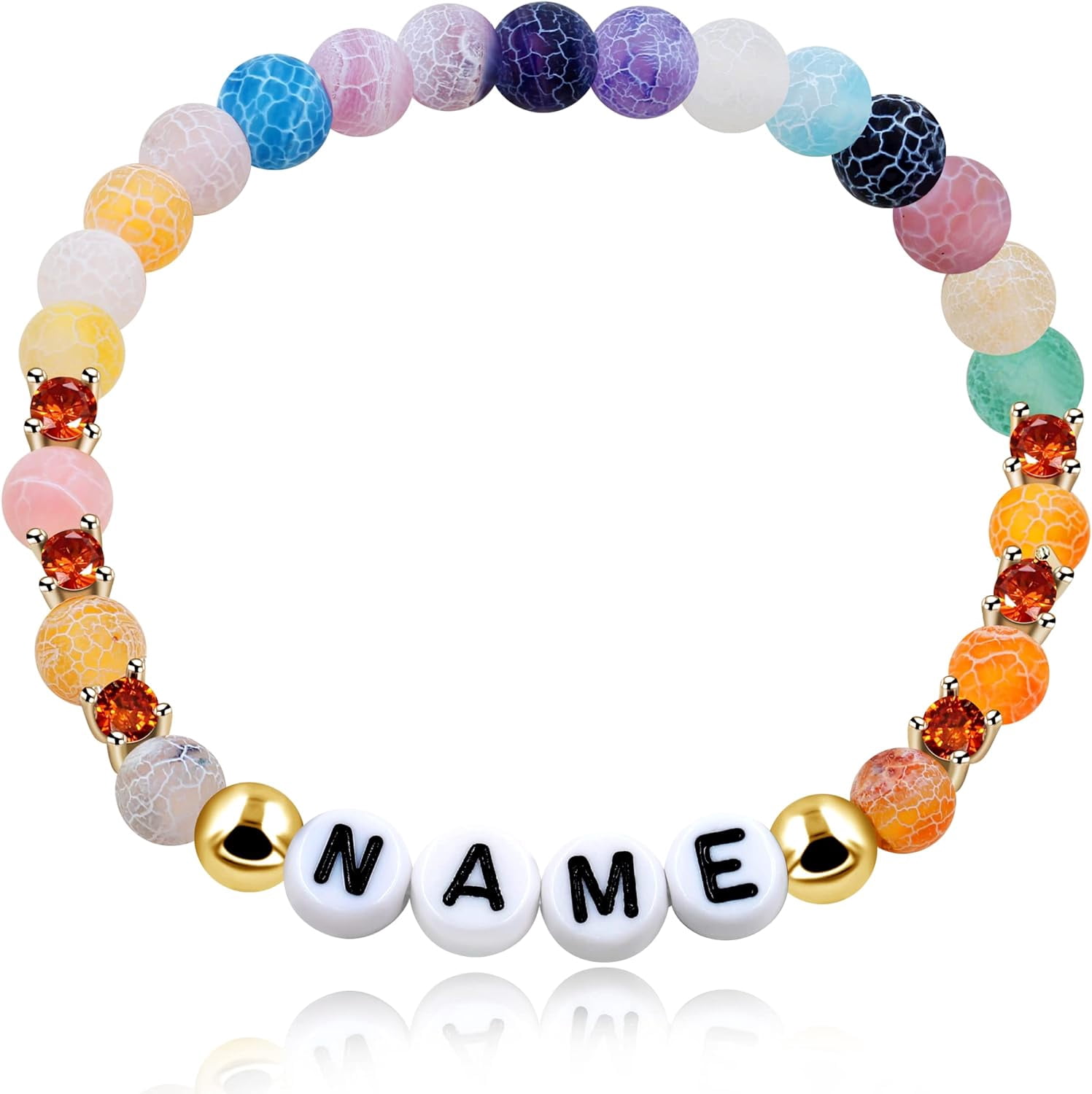 Customized Letter Name Bracelet - Natural Stone Matte Agate Beads And ...