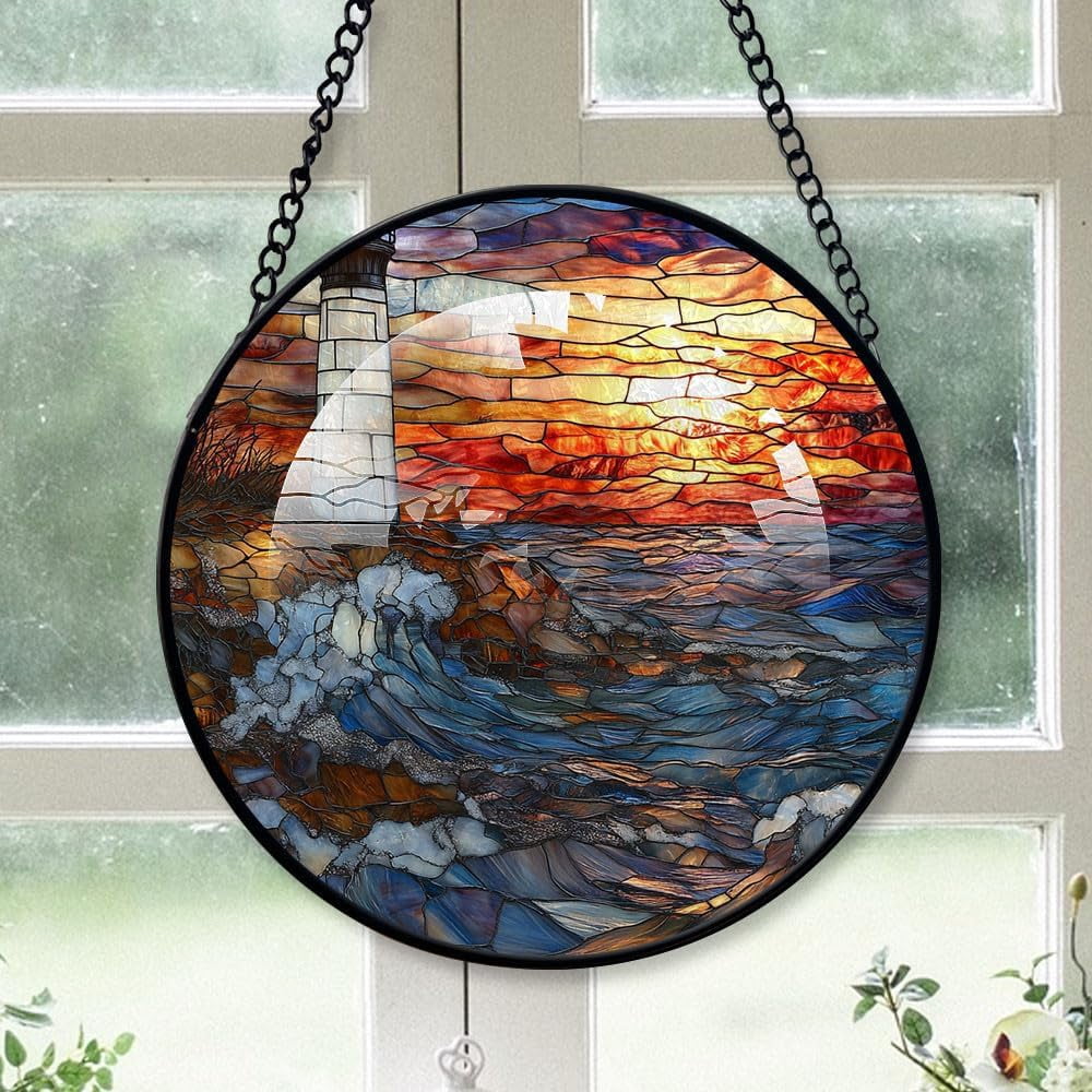 Customized Lighthouse Hanging Stained Glass for Windows , Lighthouse ...
