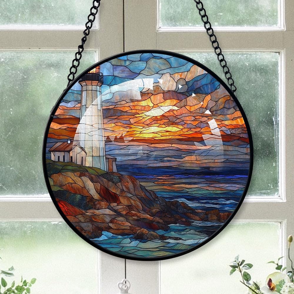 Customized Lighthouse Hanging Stained Glass for Windows , Lighthouse ...