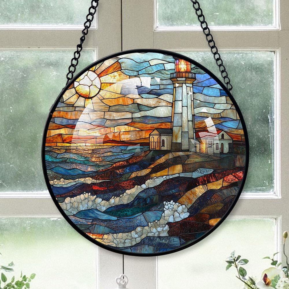 Customized Lighthouse Stained Glass, Lighthouse Suncatchers, Lighthouse ...