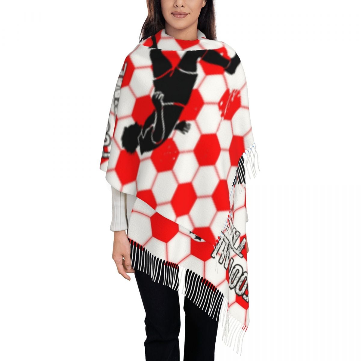 Customized Luxury Cool Soccerly Footbally Print Tassel Scarf Women ...