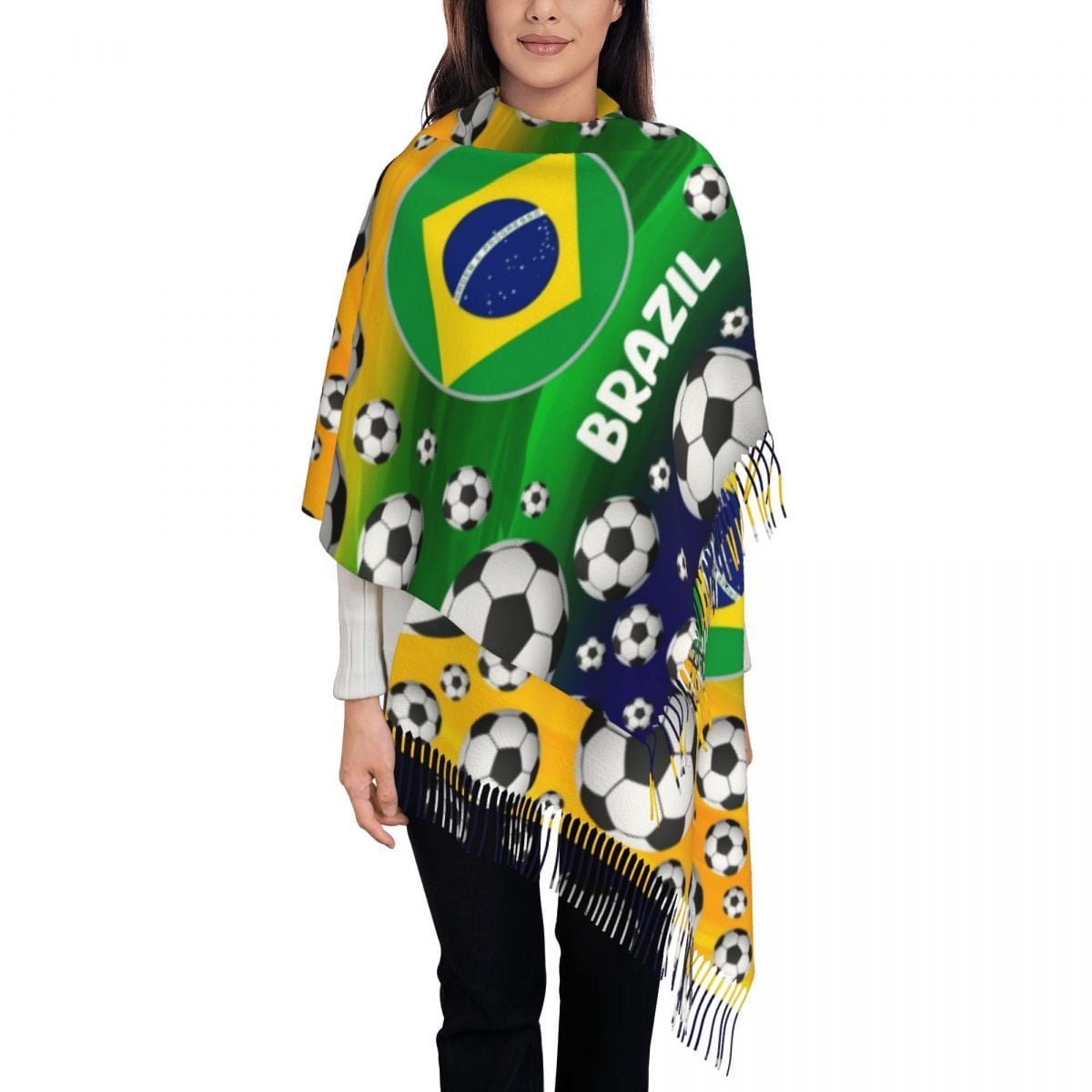 Customized Luxury Cool Soccerly Footbally Print Tassel Scarf Women ...