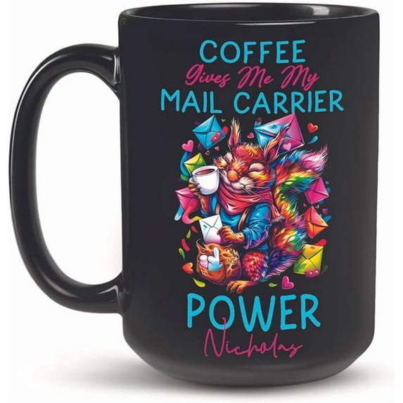 Customized Mail Lady Themed Black Mug, Personalized Floral Envelope ...