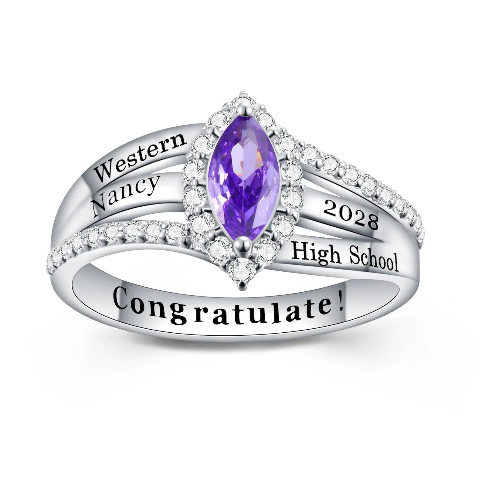 Customized Marquise Cut Women's Class Ring – Destiny Collection – High ...