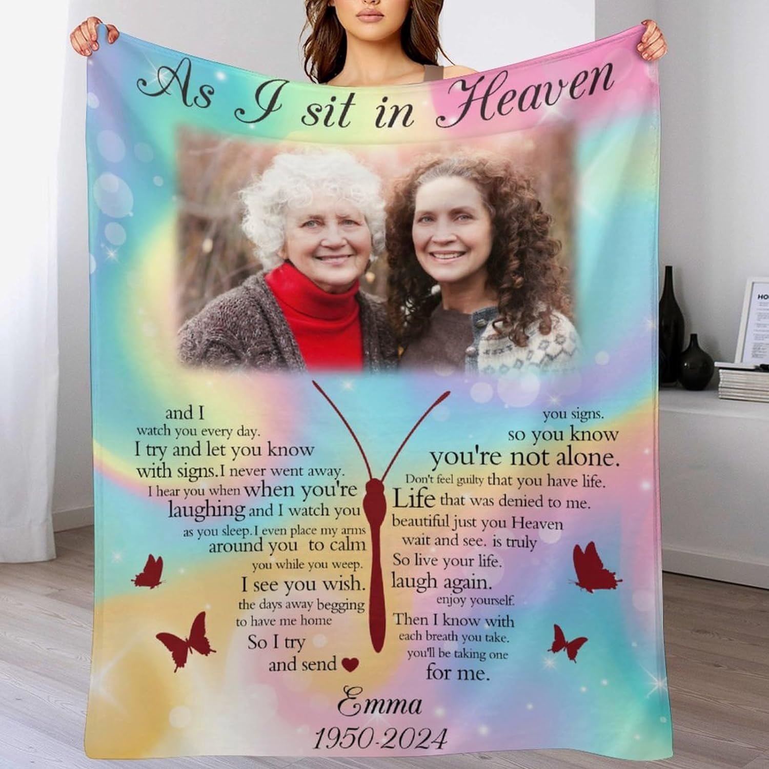 Customized Memorial Blankets with Photos for Loss of Mother Dad Grandma ...