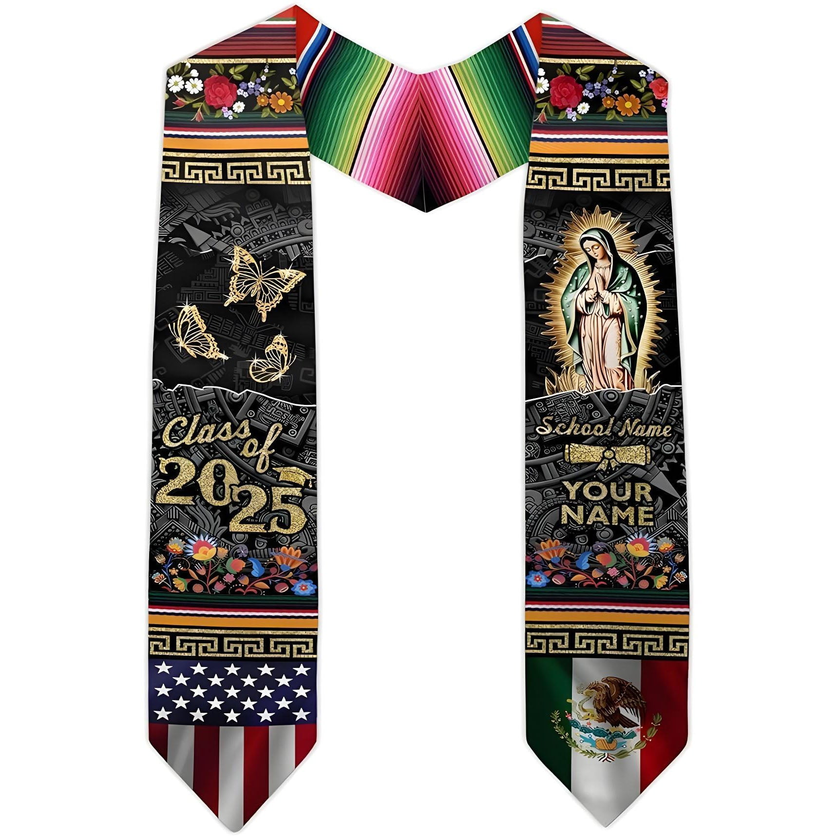 Customized Mexican Graduation Sash 2025, Mexican American Flag ...