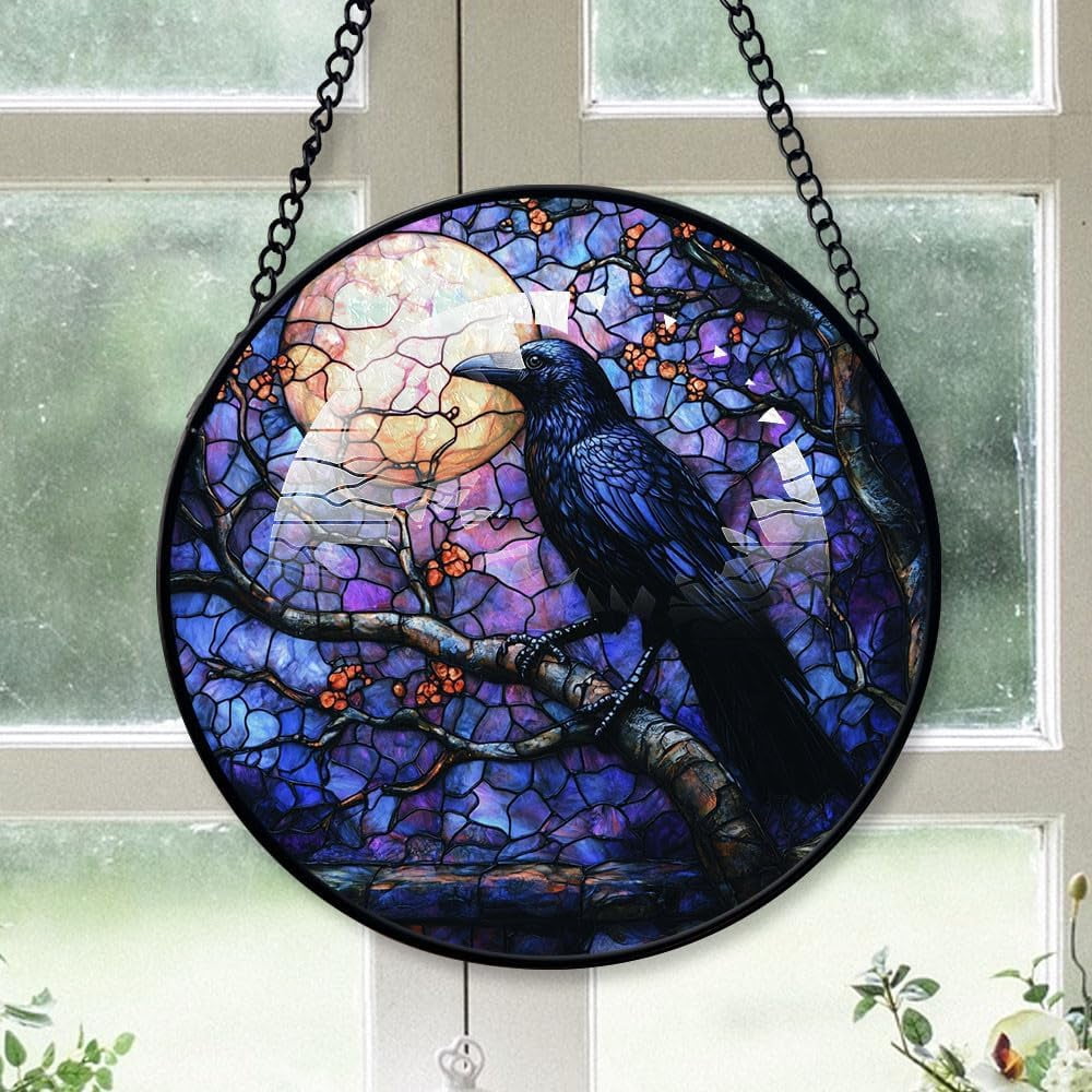 Customized Midnight Crow Hanging Stained Glass for Windows , Midnight ...