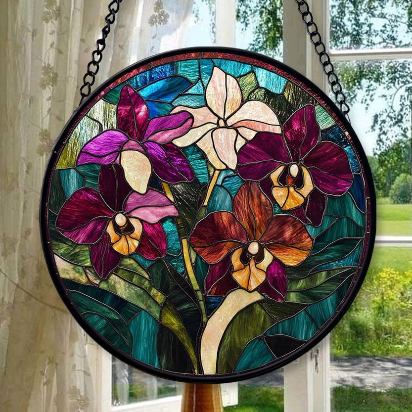 Customized Mosaic Orchid Ornament Suncatcher Window Hanging Home Decor ...