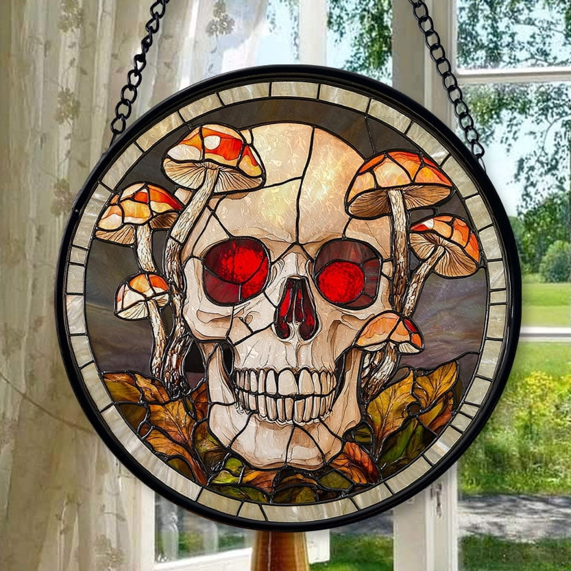Customized Mosaic Skull and Mushroom Suncatchers for Windows, Ornament ...
