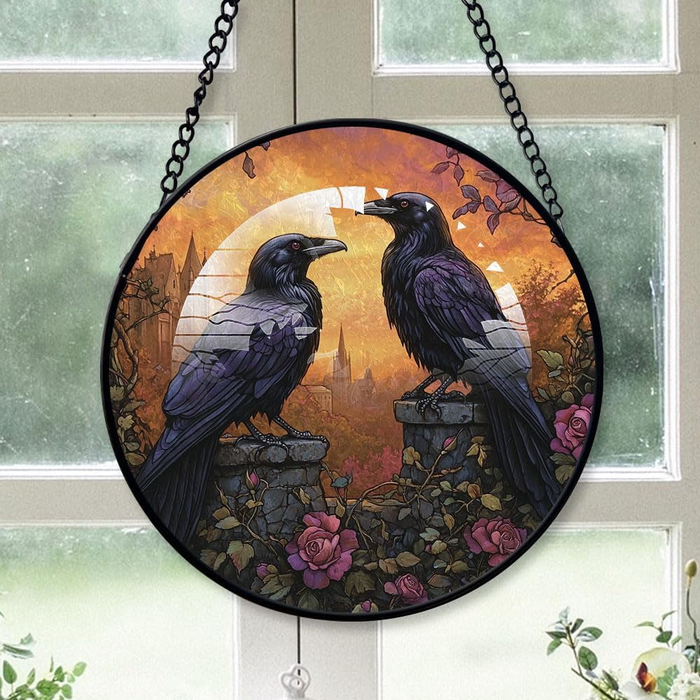 Customized Murder of Crows Stained Glass, Murder of Crows Glass Panel ...
