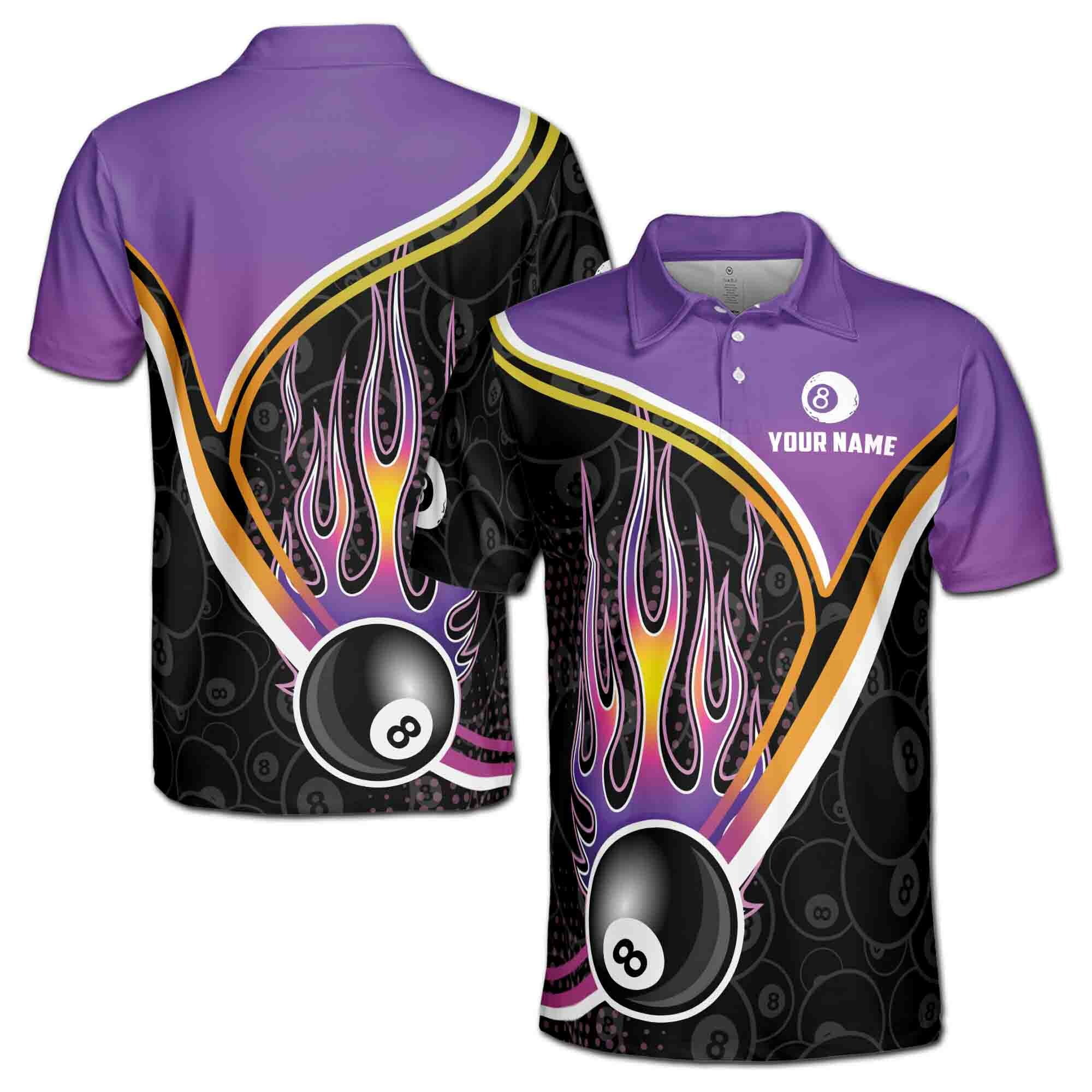 Customized Name Billiard 8 Balls Purple Pool Lover Men's Polo Shirt S ...