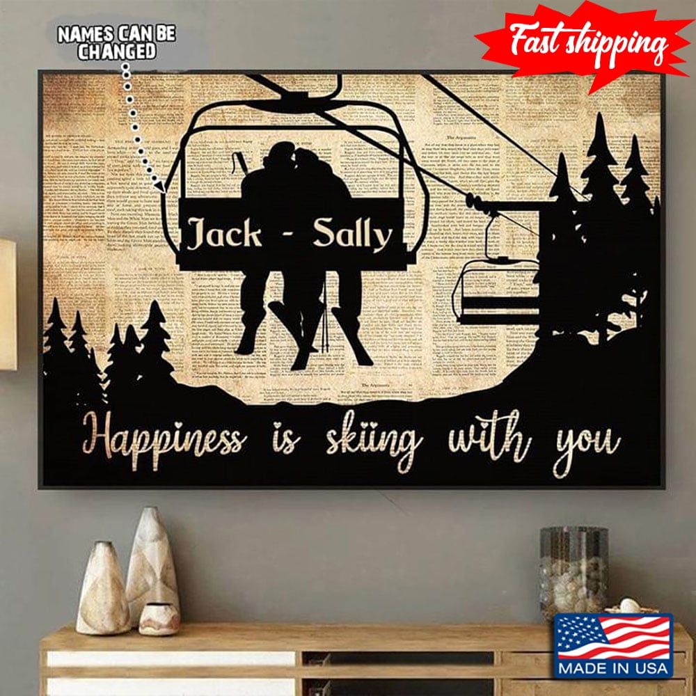 Customized Name Book Page Theme Couple Sitting On Ski Lift Happiness Is ...