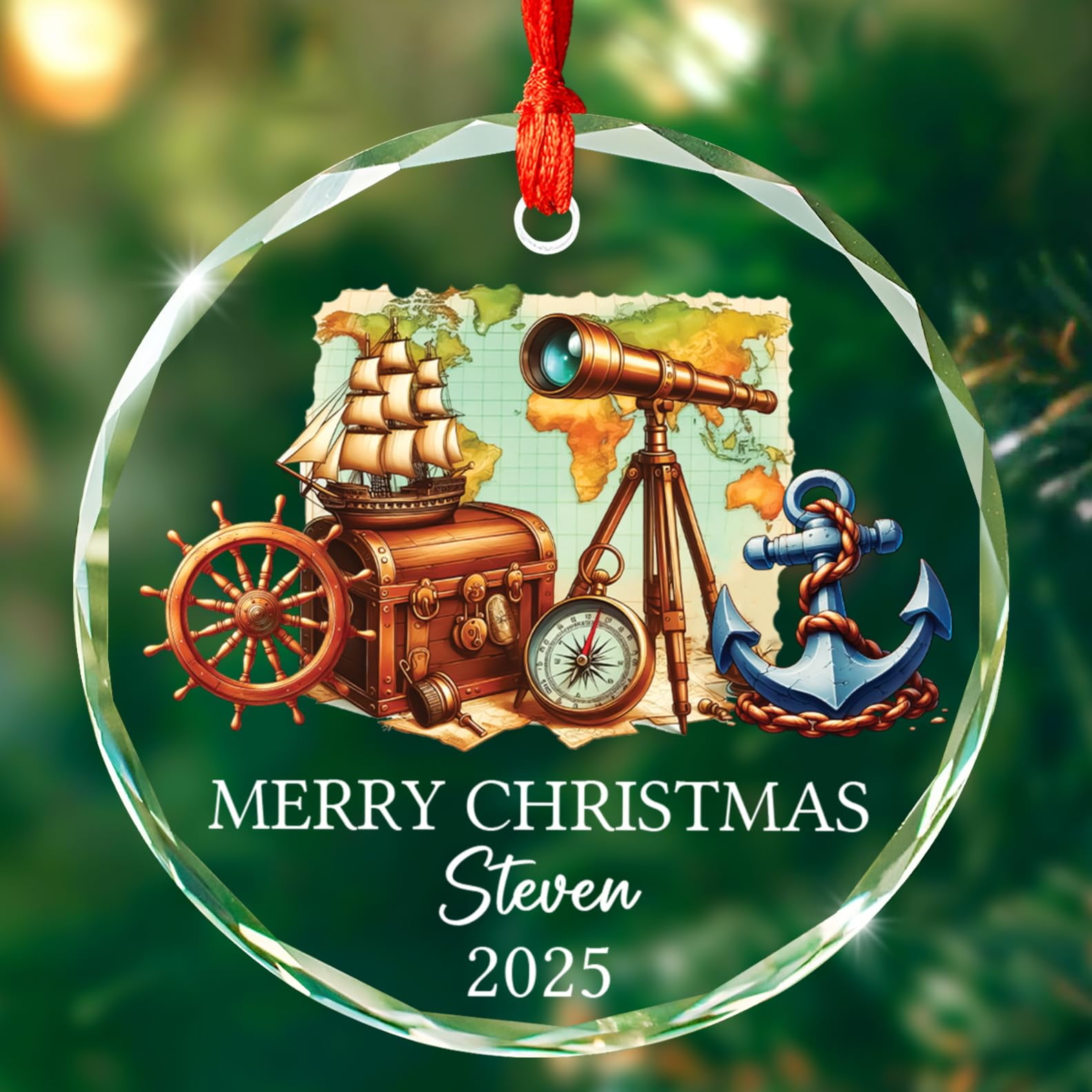 Customized Name Captain Sailing Glass Christmas Ornament 2025 ...