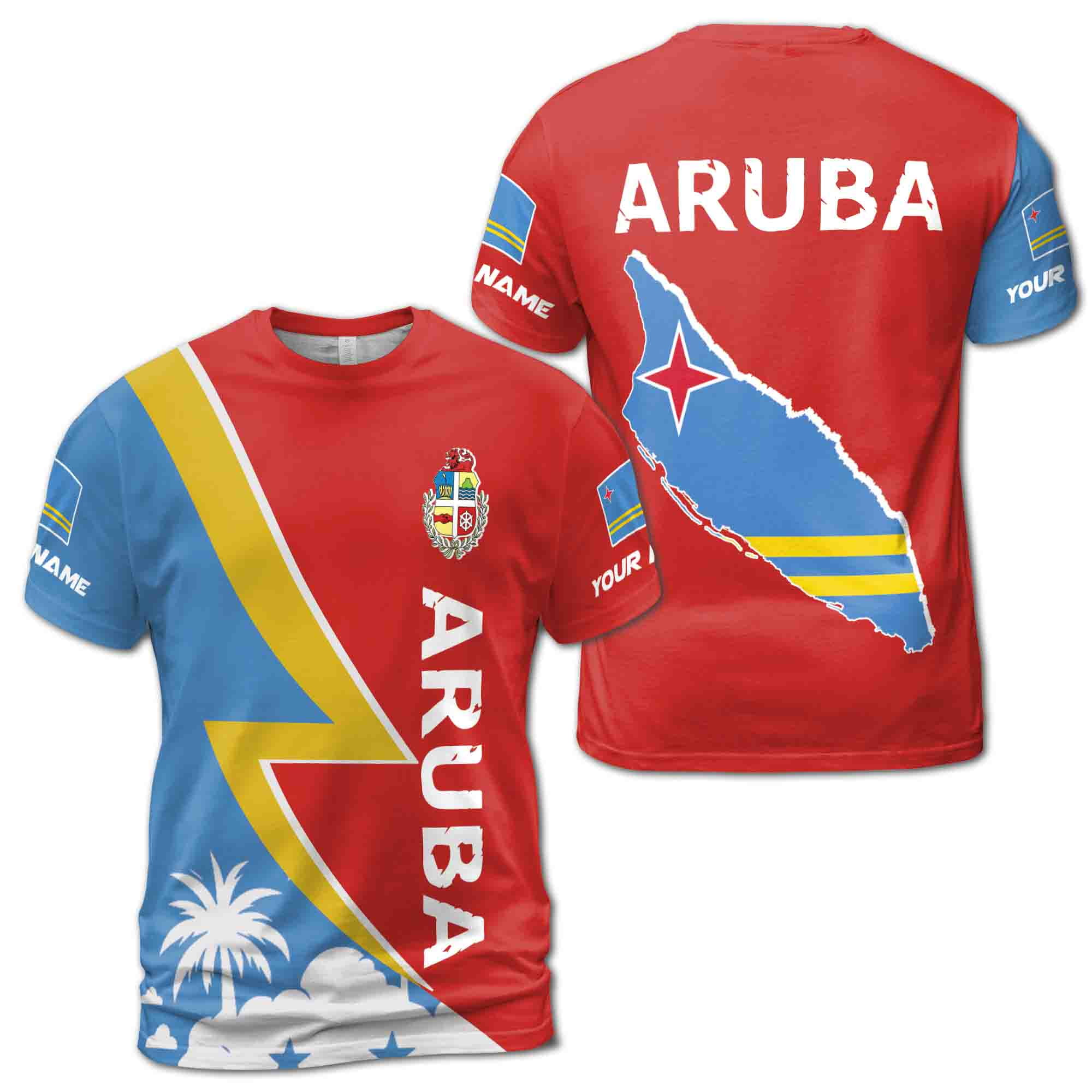 Customized Name Patriotic Aruba Flag Color Inspo Men's T-shirt S-5XL ...