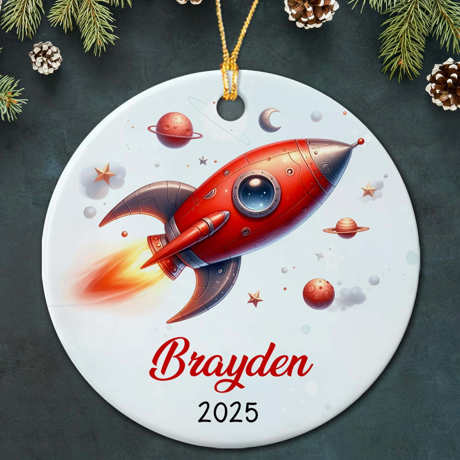 Customized Name Rocket Lover Ceramic Christmas Ornament 2025 ...