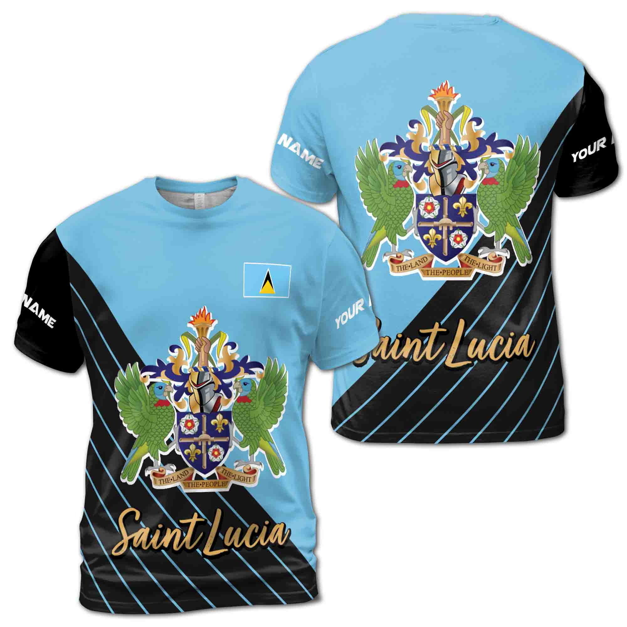 Customized Name Saint Lucian Coat Of Arms Patriotic Men's T-shirt S-5XL ...