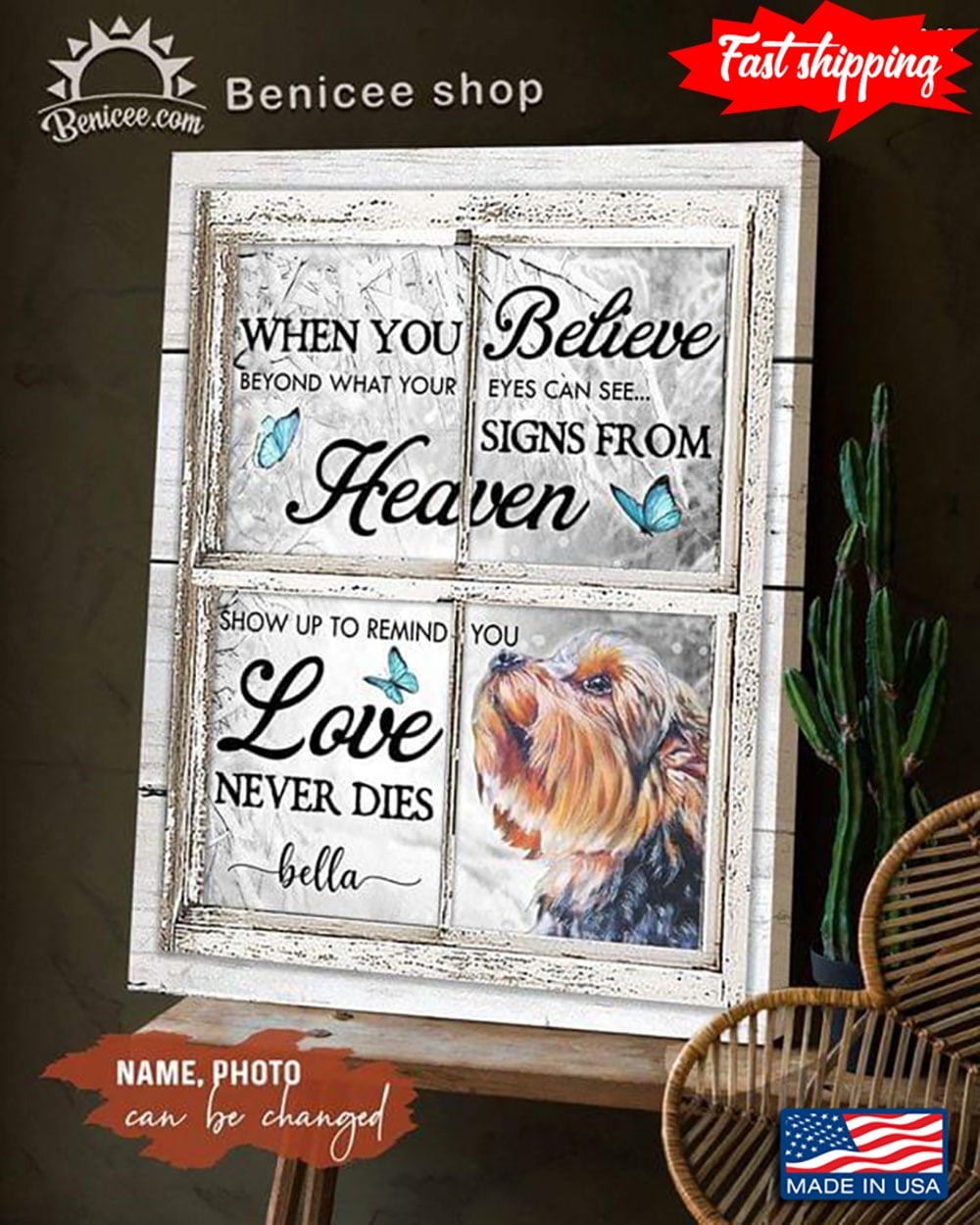 Customized Name Window Frame With Yorkie Dog & Butterflies When You ...