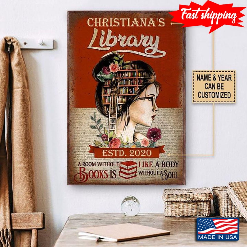 Customized Name & Year Library Book Page Theme Floral Girl A Room ...