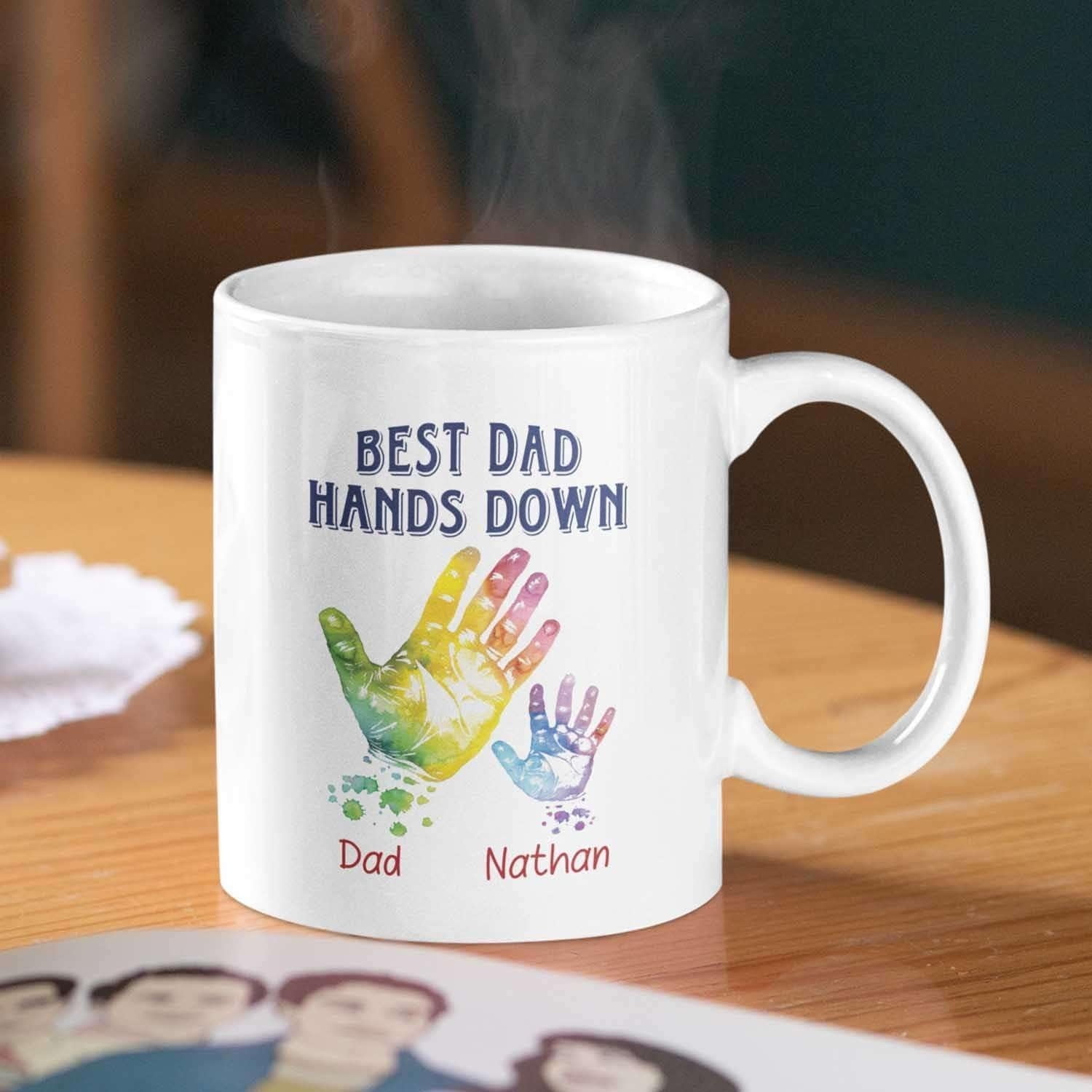 Customized Names Dad Kid Hand Design Coffee Mugs, Personalized Dad ...