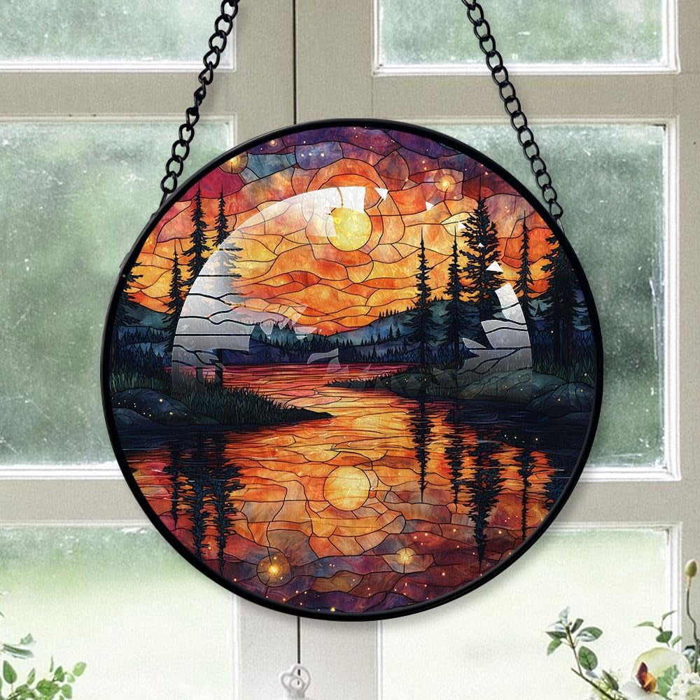 Customized Night Scene Stained Glass Window Hangings, Night Scene ...