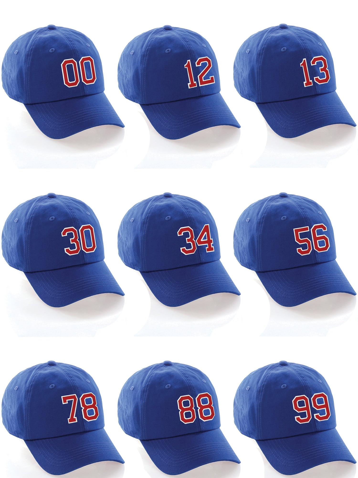 Customized Number Hat 00 to 99 Team Colors Baseball Cap, Blue Hat White ...