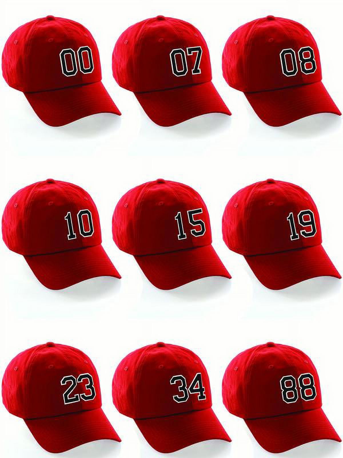 Customized Number Hat 00 to 99 Team Colors Baseball Cap, Red Hat White ...