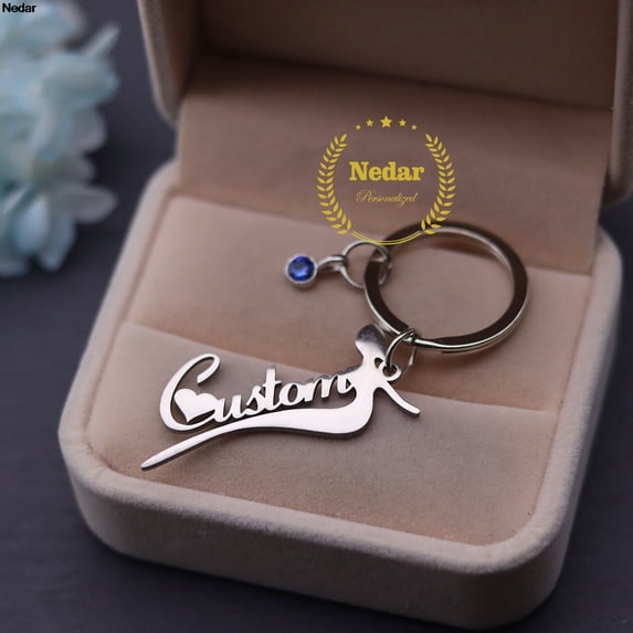 Customized Ocean Mermaid Name Keychain Stainless Steel Birthstone Heart ...