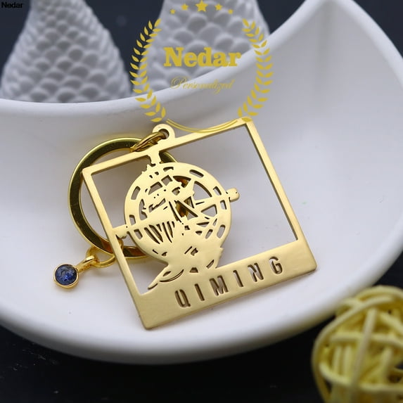 Customized Ocean Sail Boat Birthstone Nameplate Keychain Custom Name ...