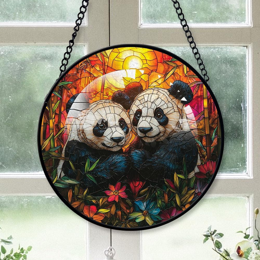Customized Panda Hanging Stained Glass for Windows 30cm, Panda Hand ...