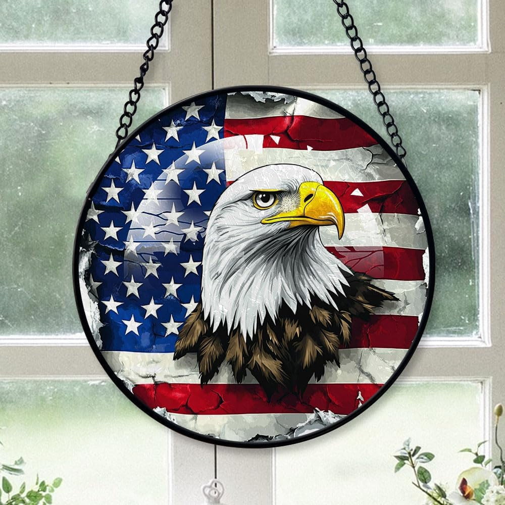 Customized Patriotic Eagle Suncatcher Stained Glass, Patriotic Eagle ...