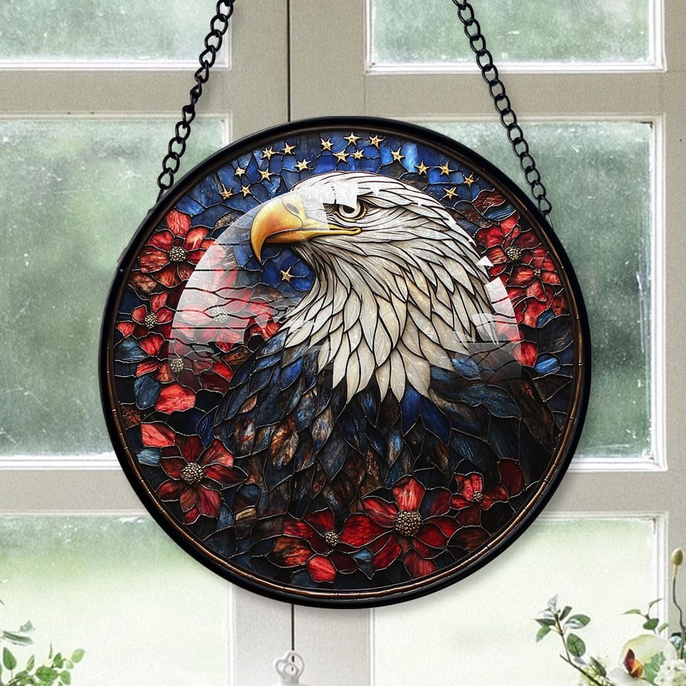 Customized Patriotic Hanging Stained Glass for Windows , Patriotic Hand ...