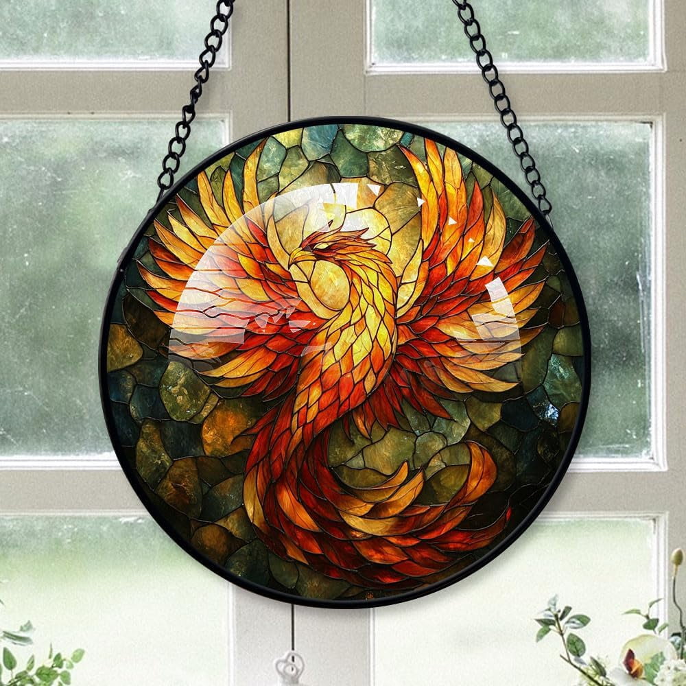 Customized Phoenix Hanging Stained Glass for Windows , Phoenix Hand ...