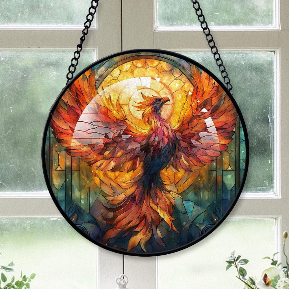 Customized Phoenix Hanging Stained Glass for Windows , Phoenix Hand ...