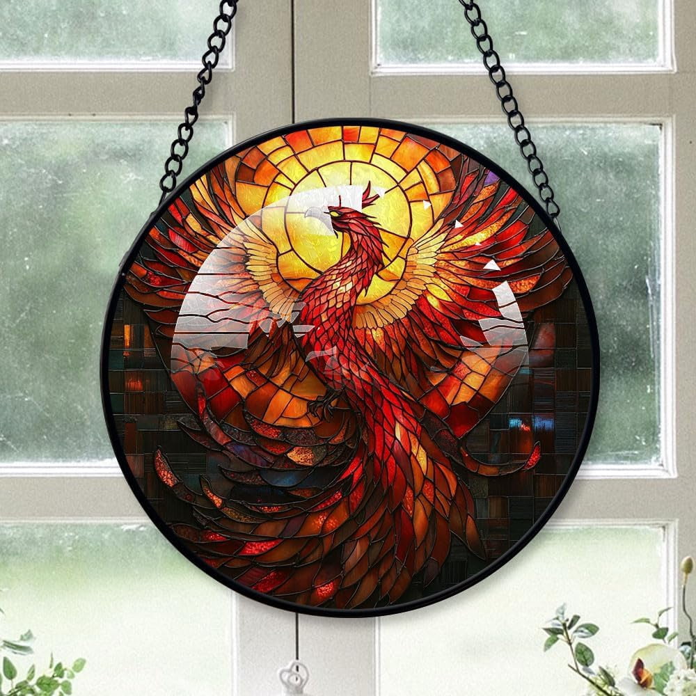 Customized Phoenix Stained Glass, Phoenix Glass Panel Sun Catchers ...